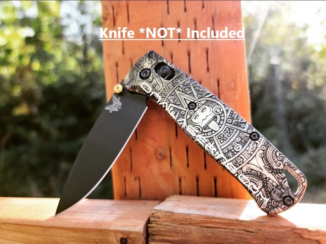 Aztec Calendar Aged Benchmade Bugout 535 Brass NEW Relief Engraving Style Brass Deep Laser ...