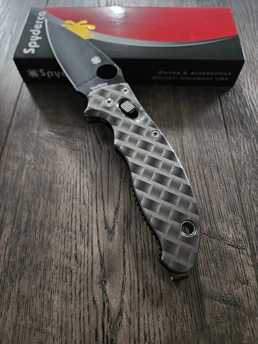 Basketweave - Spyderco Manix 2 - Deep Laser Engraved - Titanium Knife ...