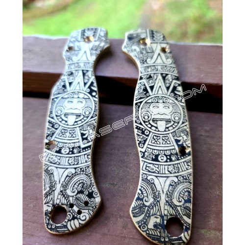 Spyderco PM2 Aztec Calendar Laser Engraved Brass Knife | Etsy