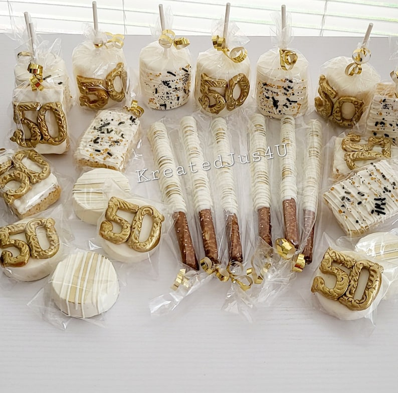 50th Birthday. Chocolate Dipped Treat Box. Chocolate Oreos, Pretzels ...