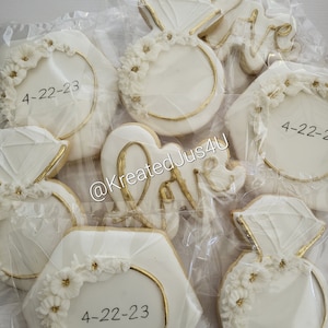Gold and White Bridal Cookies - Etsy