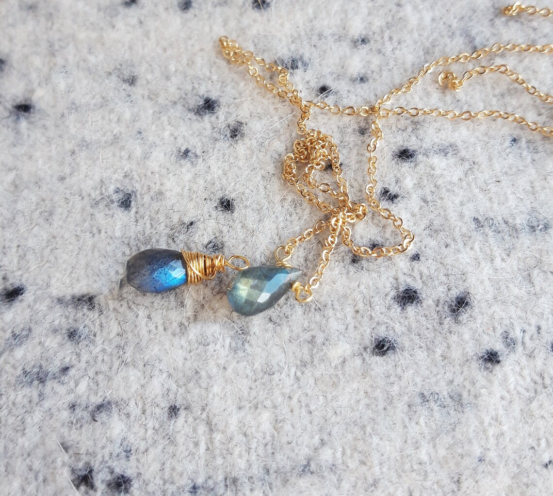 Dainty Labradorite and Gold Necklace Labradorite Teardrop | Etsy