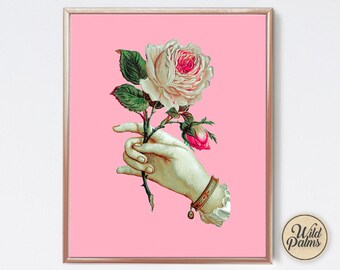 Rose Hand Vintage Style Art Print | Etsy