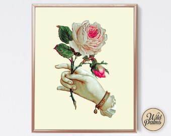 Rose Hand Vintage Style Art Print | Etsy