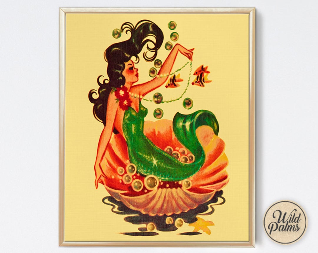 Mermaid Tiki Vintage Style Art Print Home Decor Nautical Tiki Decor - Etsy