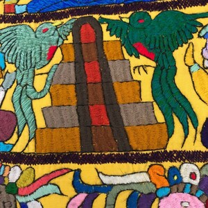 Mayan Pyramid With Sun and Quetzals Embroidered Piece - Etsy