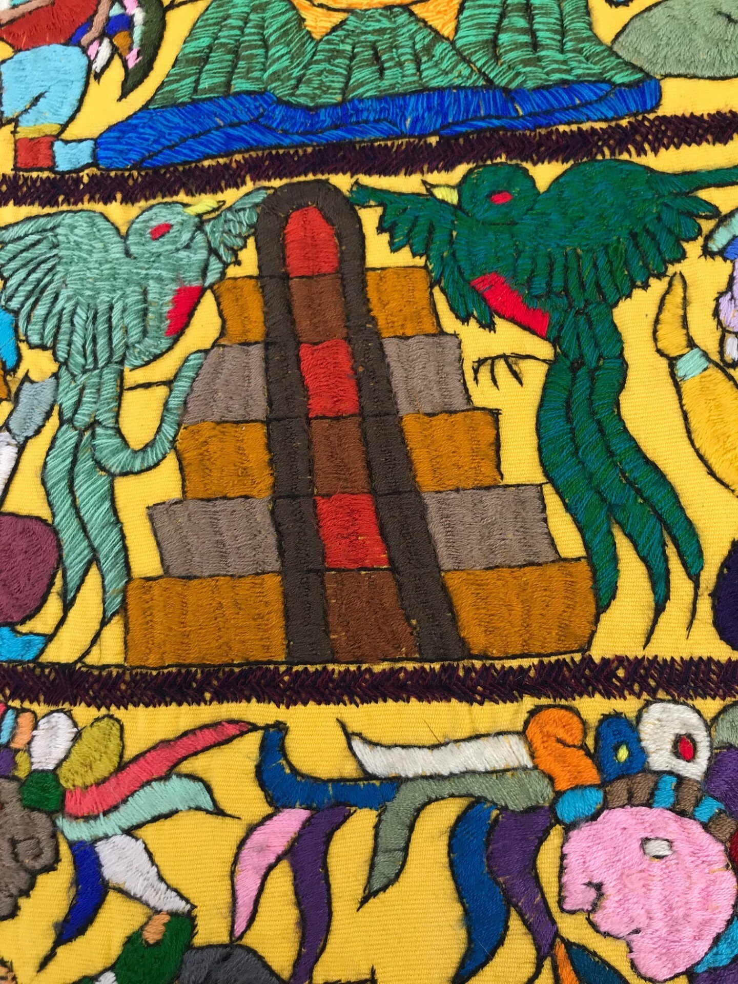 Mayan Pyramid With Sun and Quetzals Embroidered Piece - Etsy