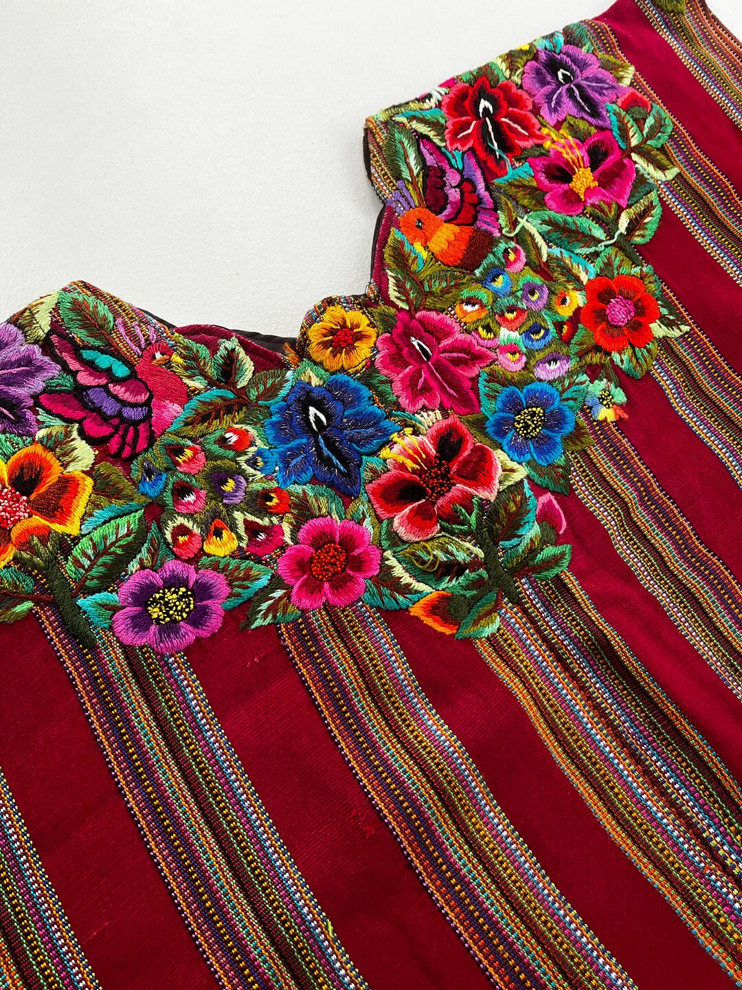 Vintage Huipil With Floral Design, Hand Embroidered on Hand Woven ...