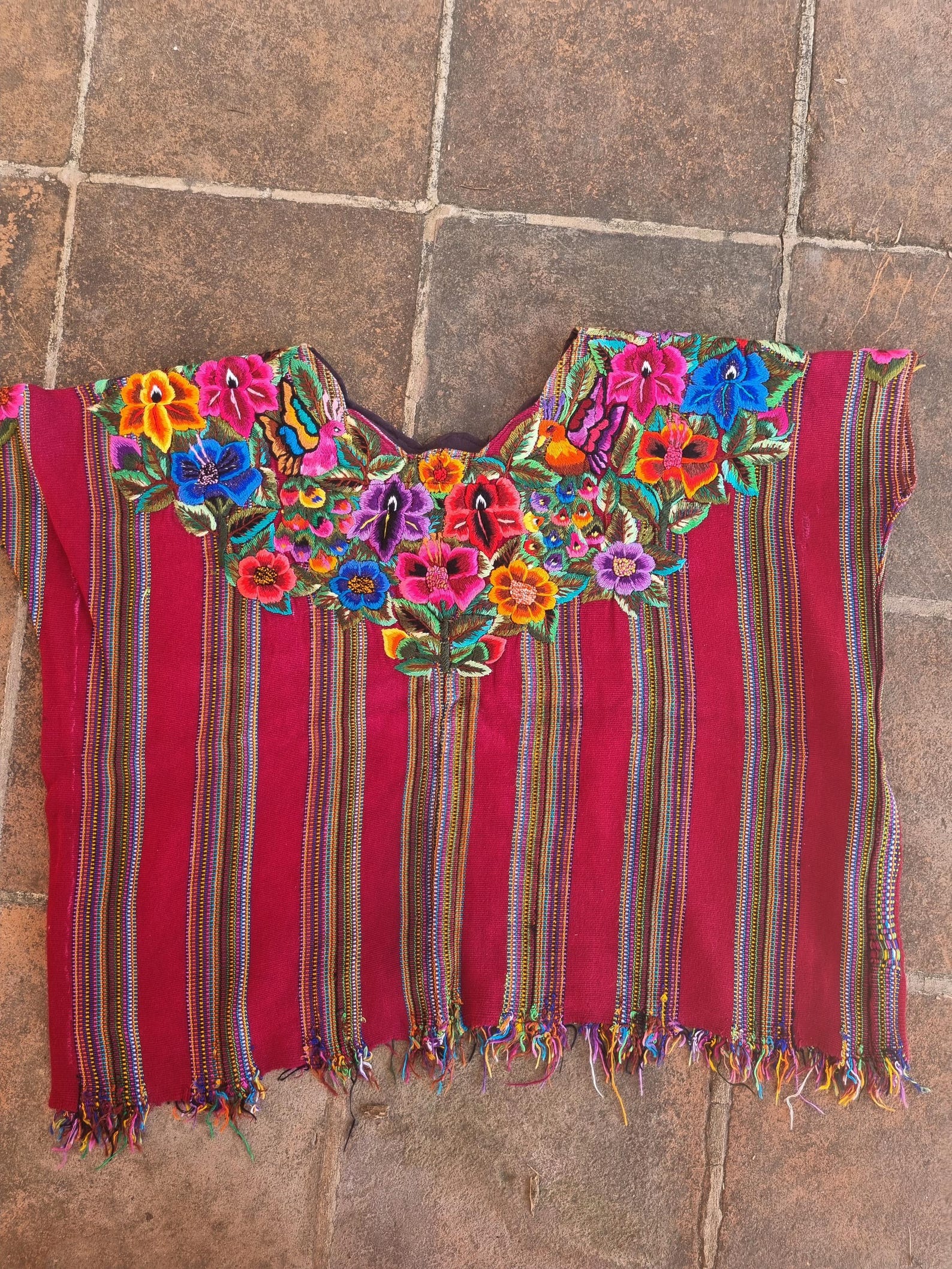 Vintage Huipil With Floral Design, Hand Embroidered on Hand Woven ...