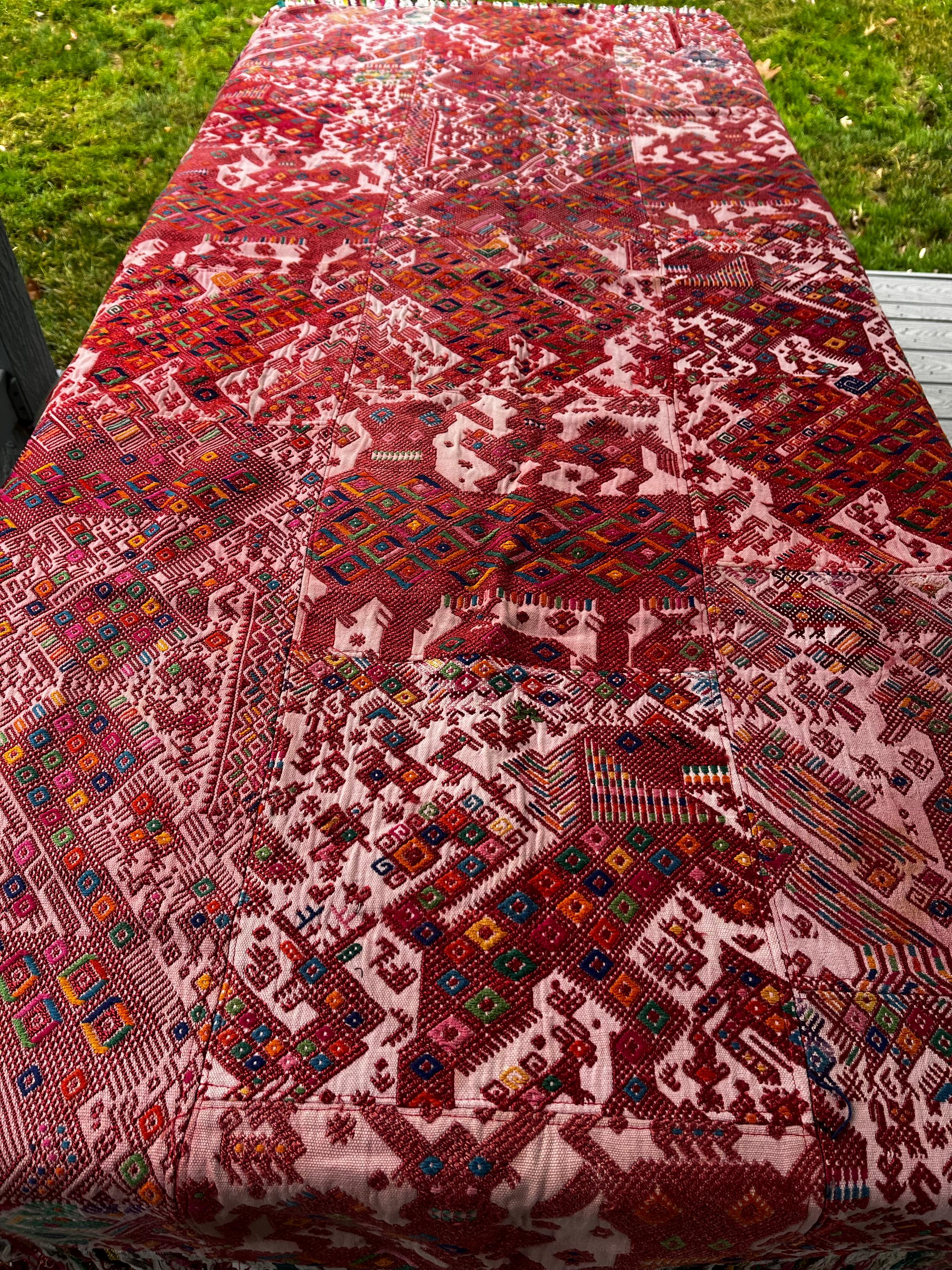 Nauhalá Region, Guatemala Red Hand Embroidered Tapestry, Wall Hanging ...