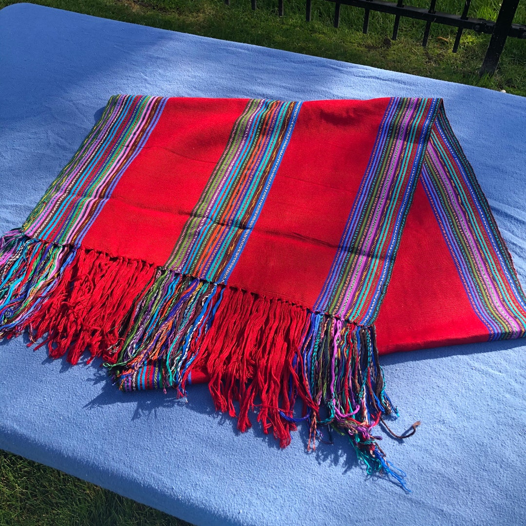 Handwoven Cotton Red Table Cloth / Table Runner, With Multi Color ...
