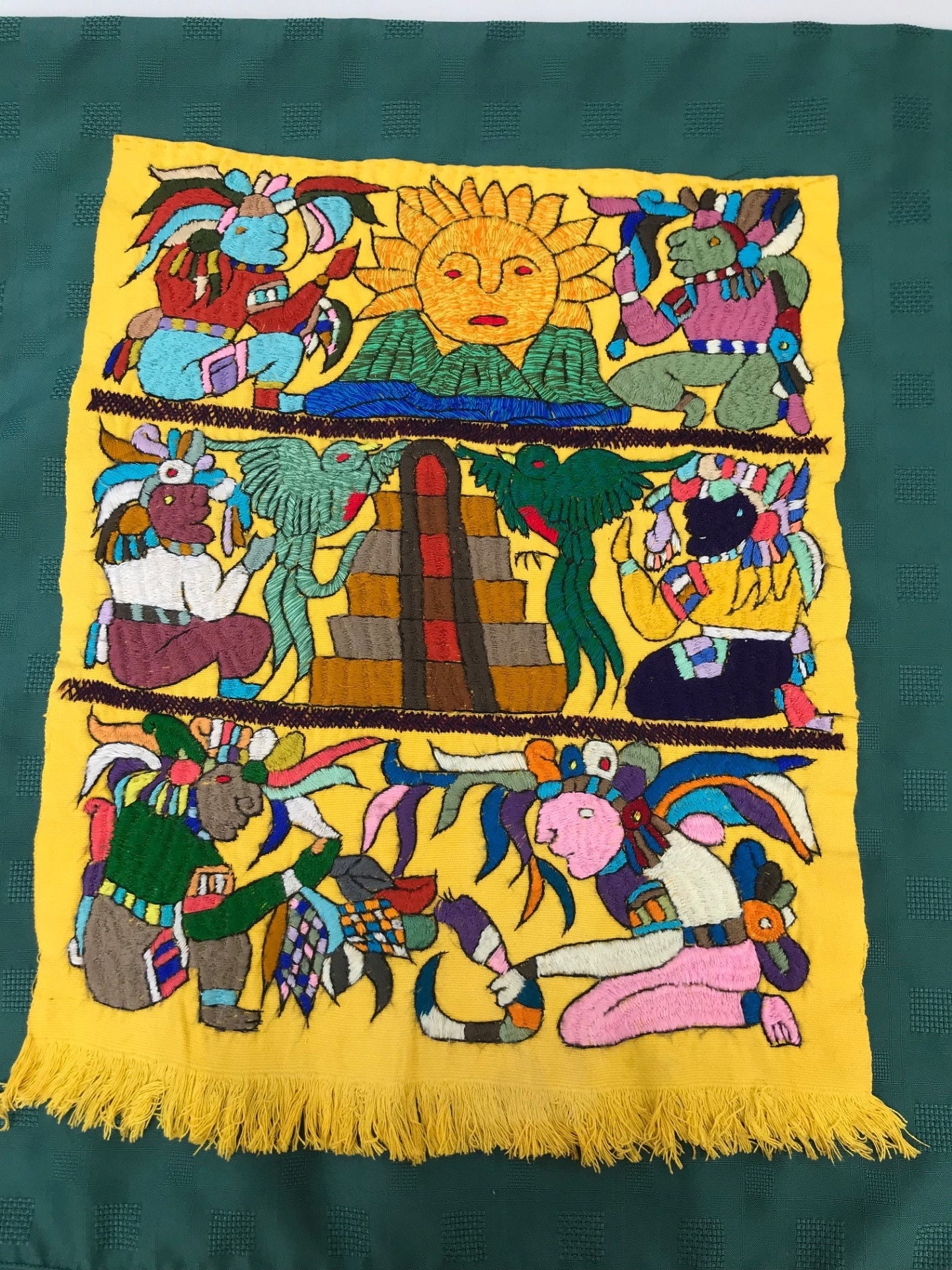 Mayan Pyramid With Sun and Quetzals Embroidered Piece - Etsy