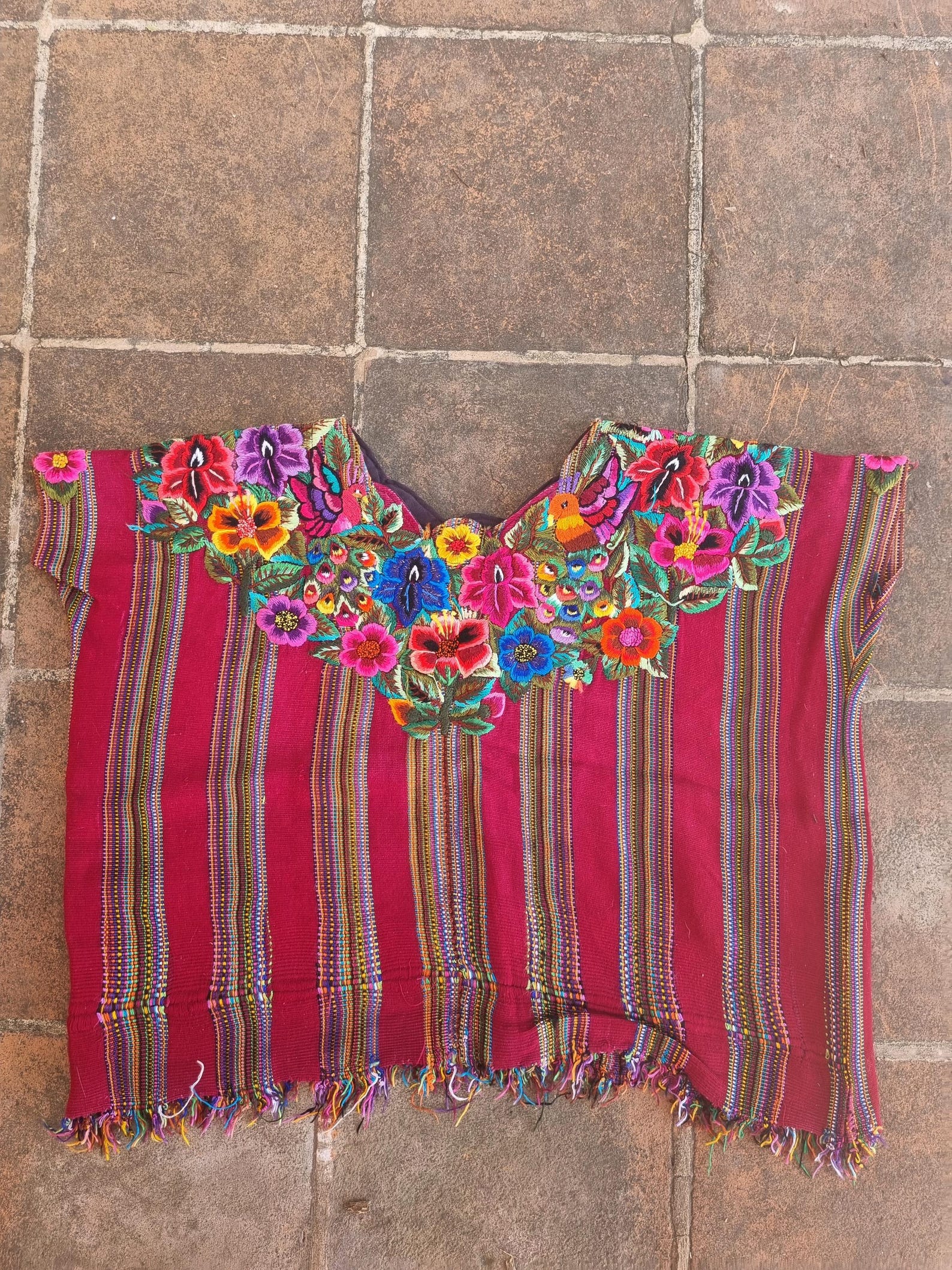 Vintage Huipil With Floral Design, Hand Embroidered on Hand Woven ...