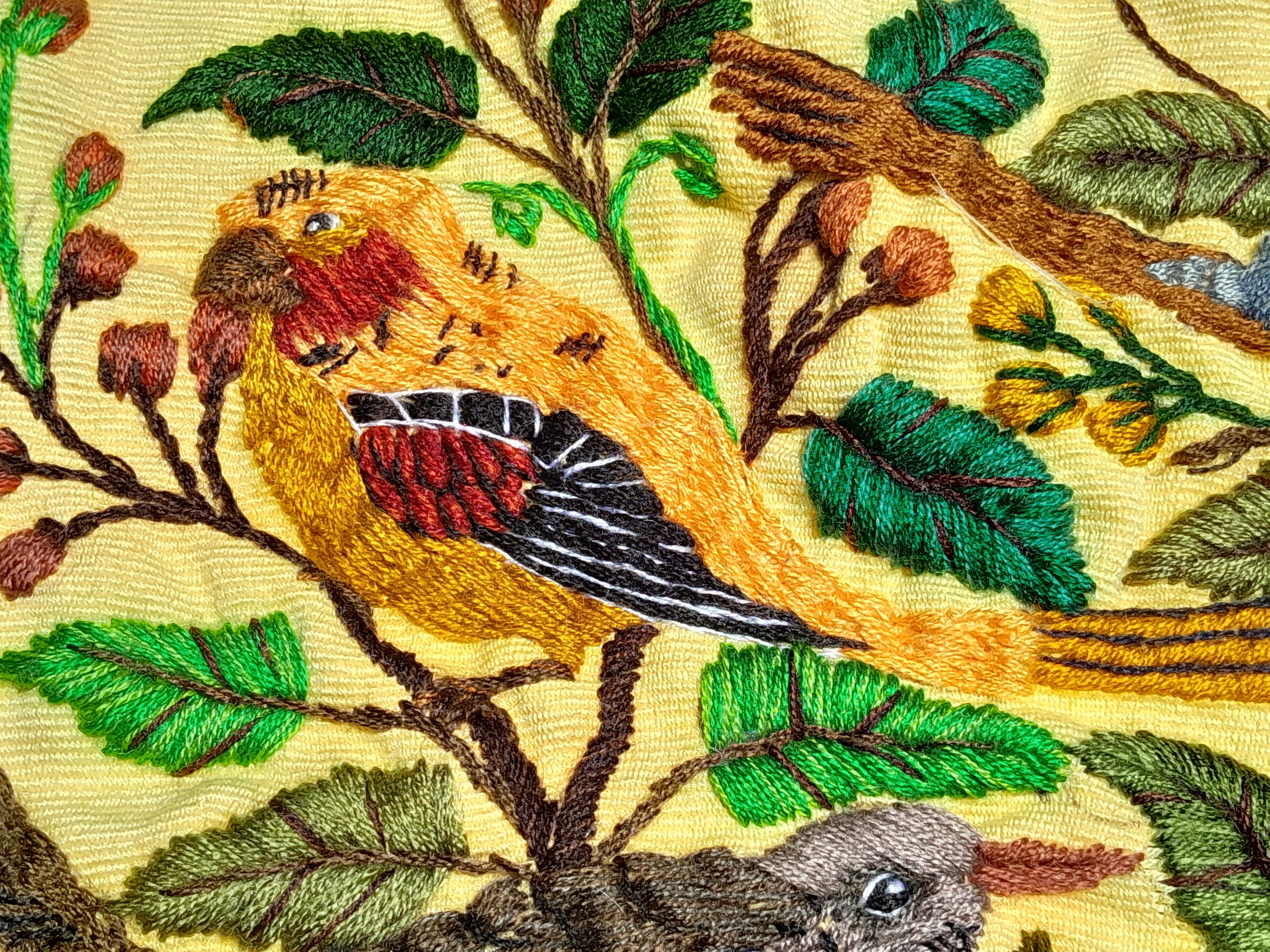 Quilt Panel - Hand Embroidered Birds for Sewing Project 17" X 16.5 ...