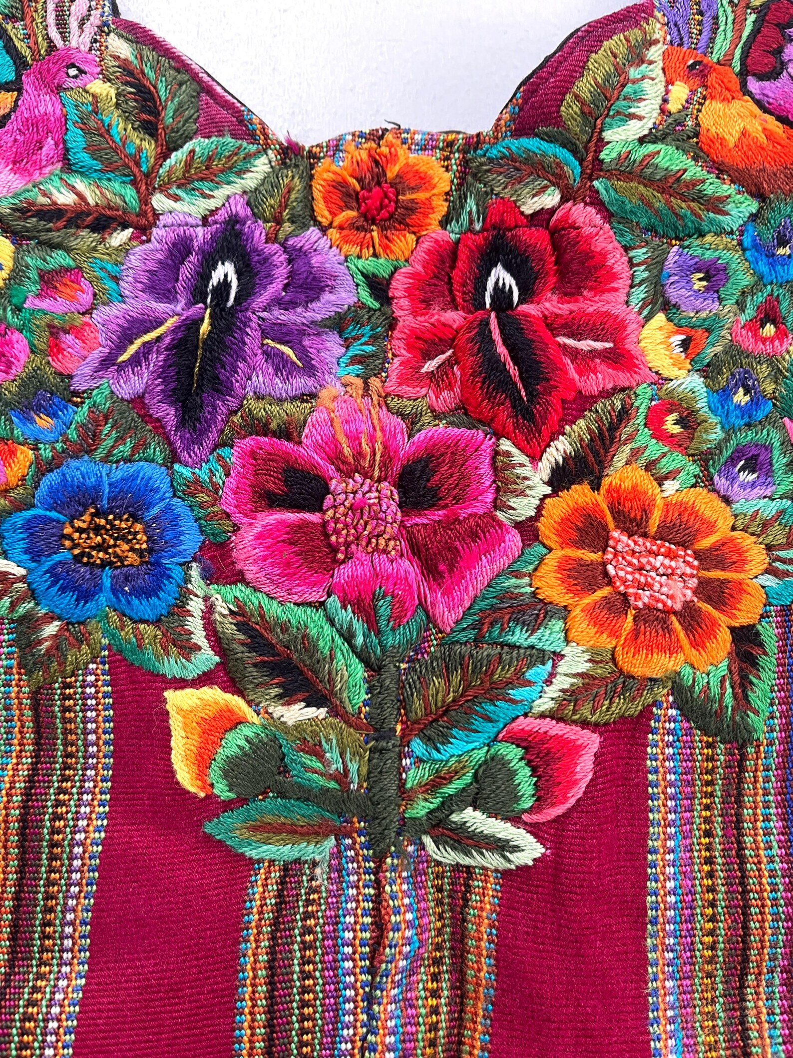 Vintage Huipil With Floral Design, Hand Embroidered on Hand Woven ...