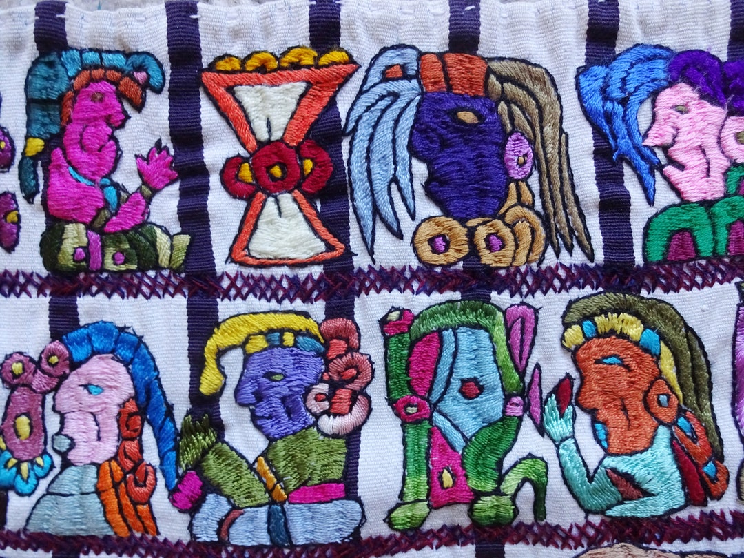 Quilt Panel or Centerpiece - Hand Embroidered Mayan Scene - Guatemala ...