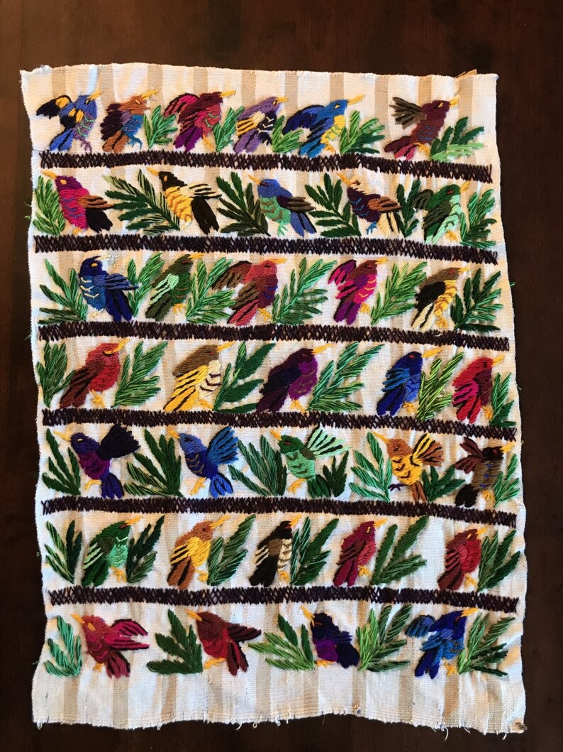 Quilt Panel or Centerpiece - Hand Embroidered Birds on White With ...