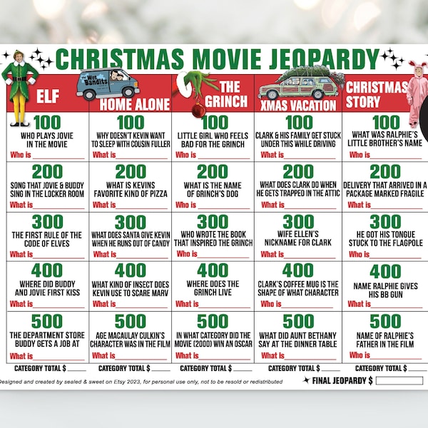 Christmas Movie Jeopardy - Etsy