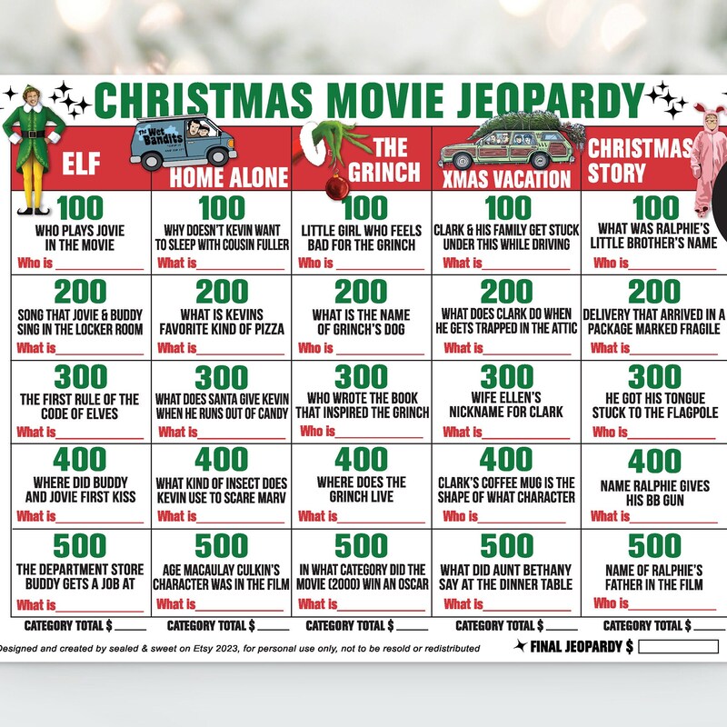 Christmas Movie Jeopardy - Etsy