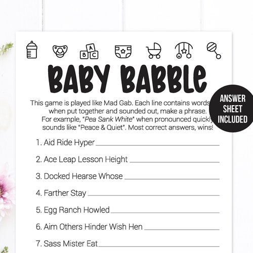 Baby Shower Mad Gab Baby Talk Game Mad Gab Baby Babble Game - Etsy