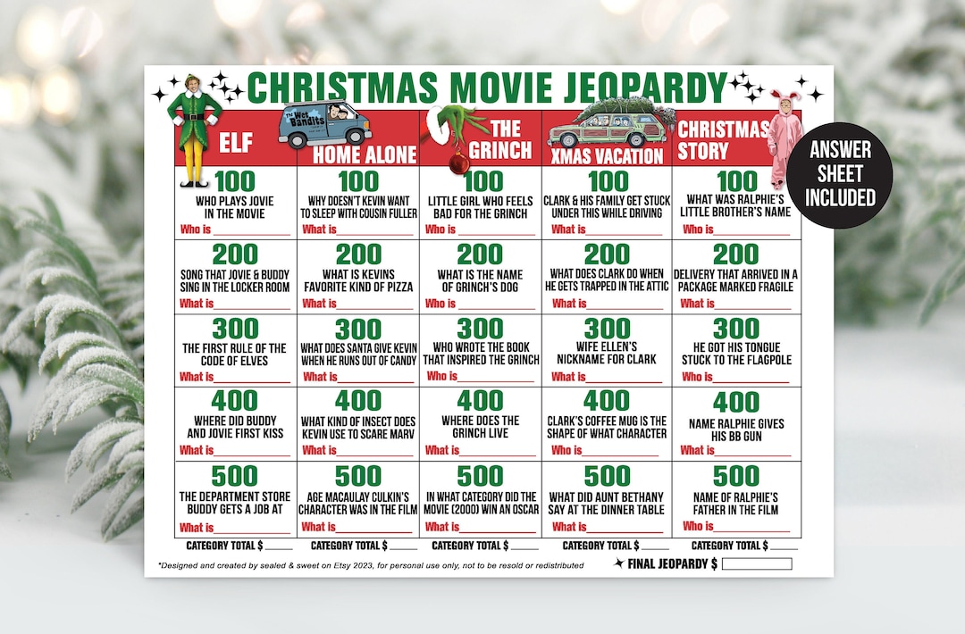Christmas Movie Jeopardy / Christmas Jeopardy / Christmas Movie Trivia ...