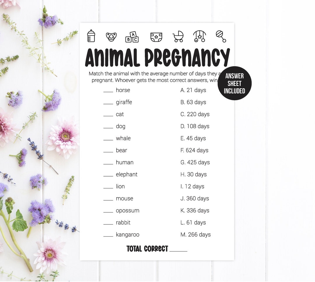 Animal Gestation Game / Baby Shower Game / Guess Animal Pregnancy ...