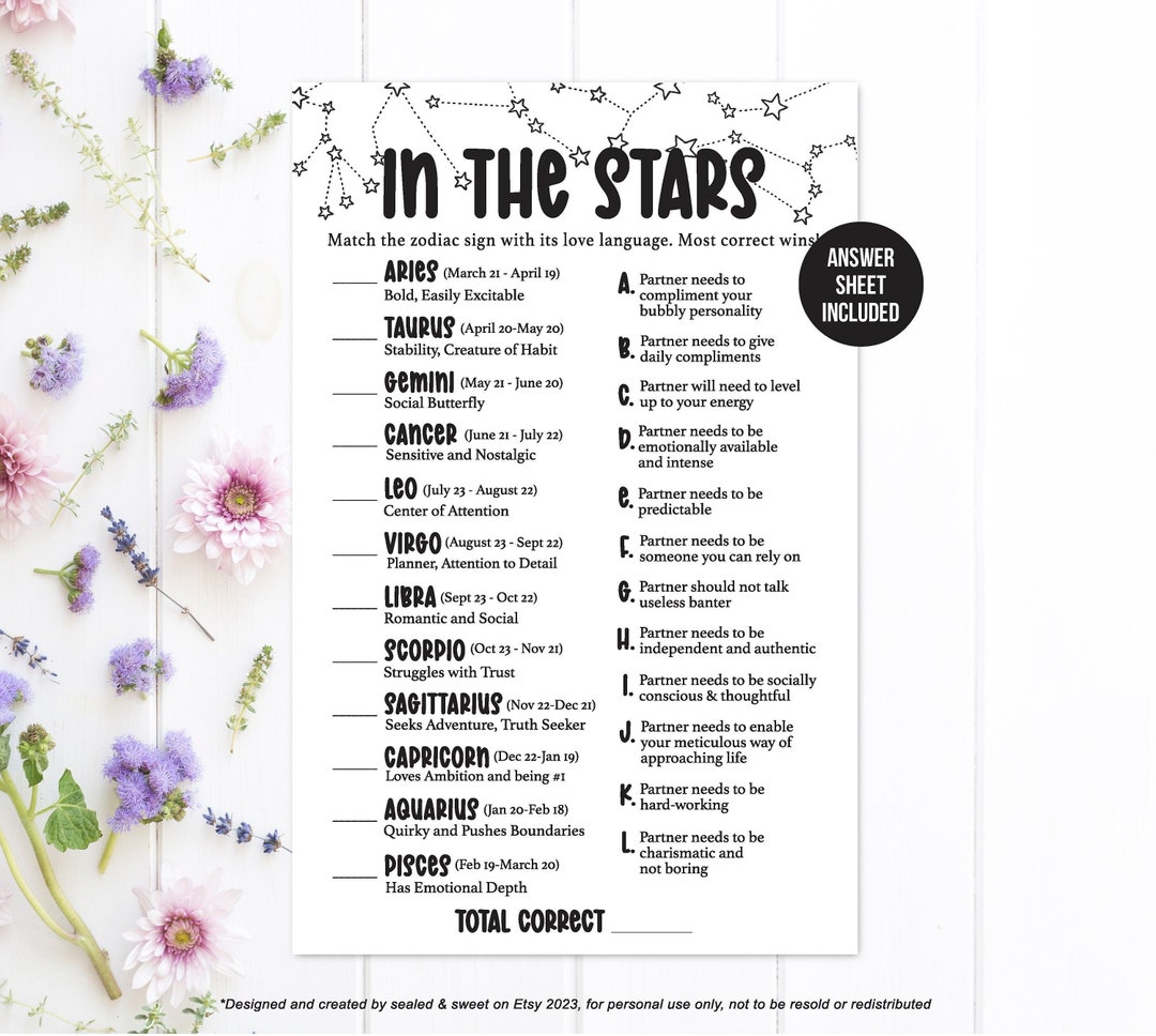 Zodiac Love Match Game Zodiac Sign Love Match in the Stars Bridal ...