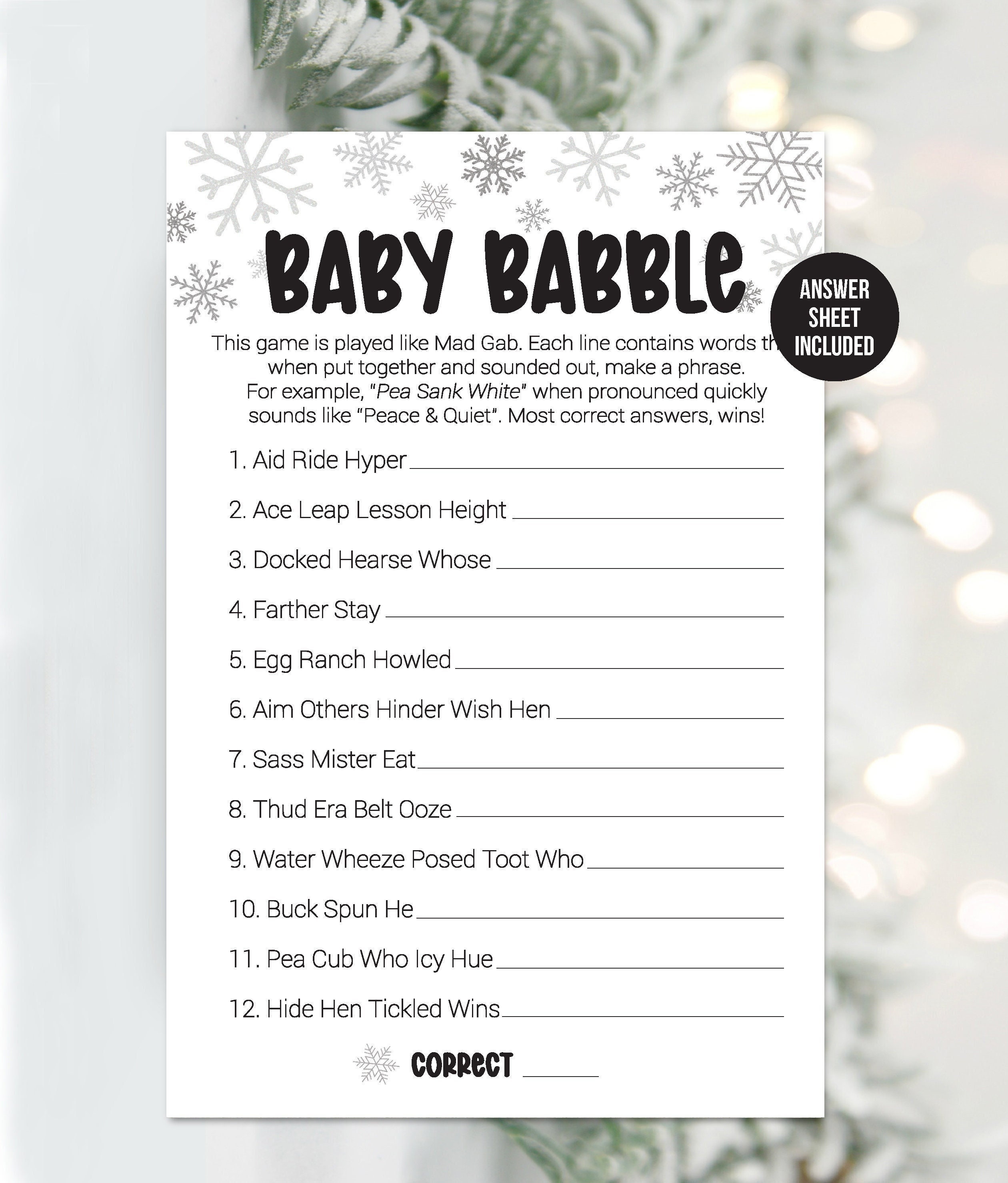 Baby Babble / Baby Mad Gab / Mad Gab / Baby Mad Libs / Baby Shower Game ...