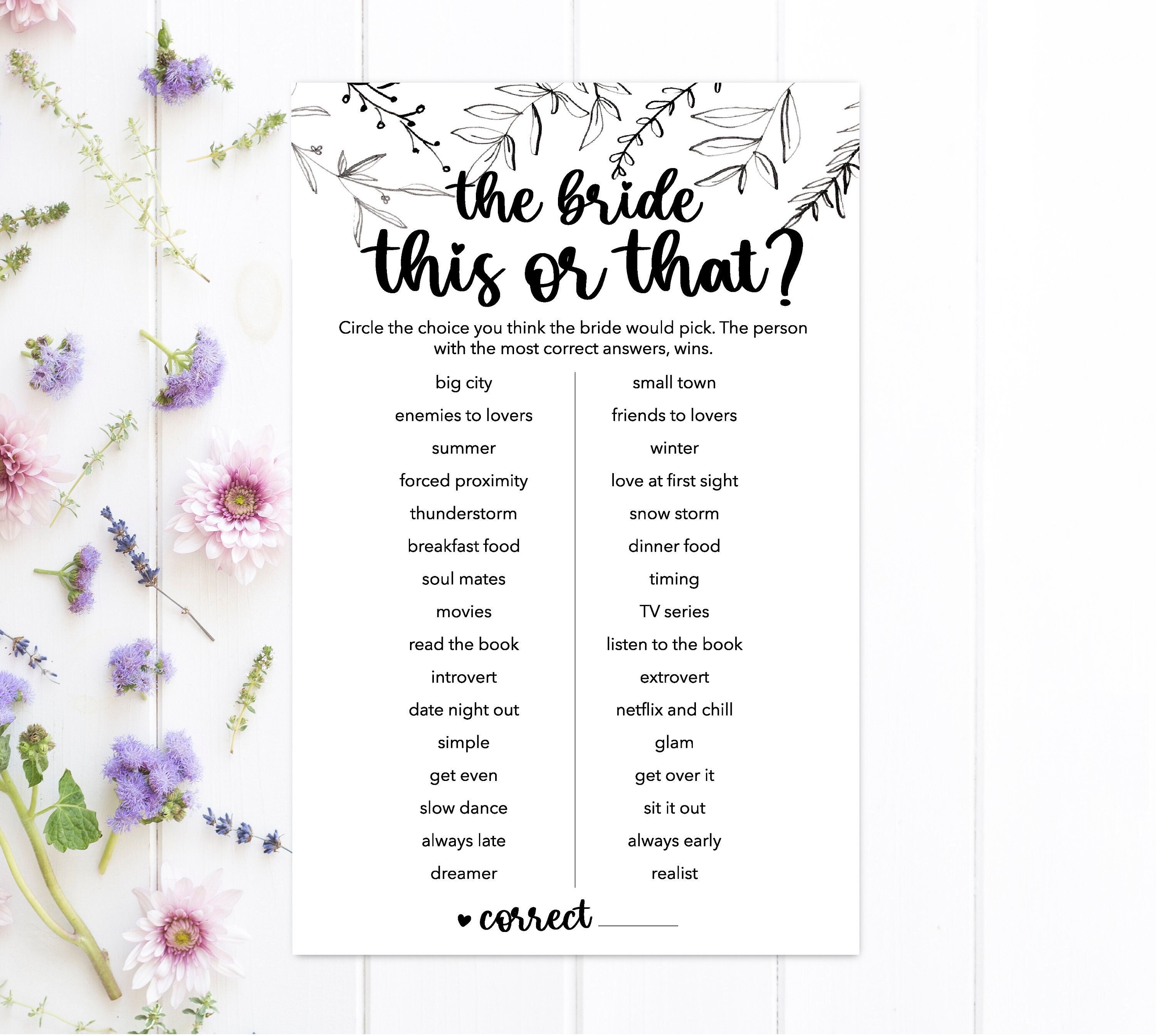 This or That Game Bridal Shower This or That Would the Bride Rather ...