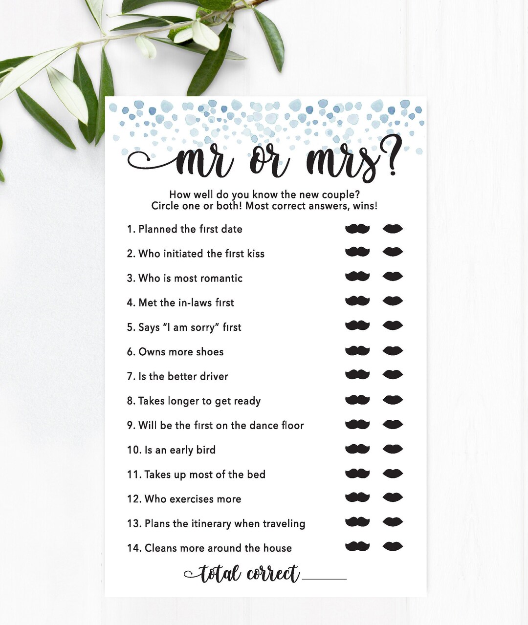 Mr and Mrs Game Bride or Groom Game Bridal Shower Games Winter Bridal ...