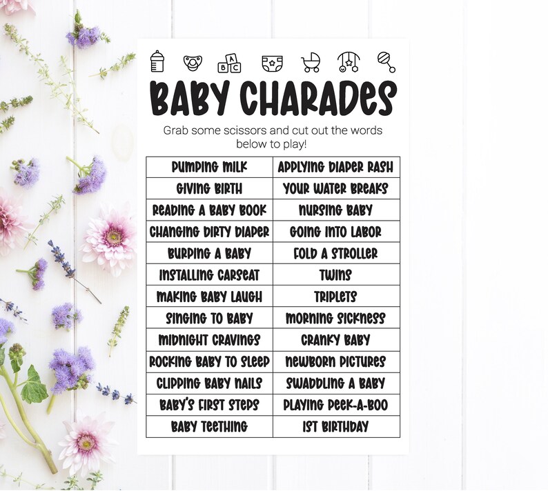 Baby Charades / Gestures / Baby Shower Games / Baby Shower Charades ...