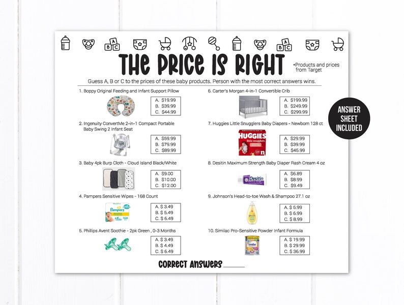Price is Right Game / Guess the Prices to Baby Items / Baby Price is ...