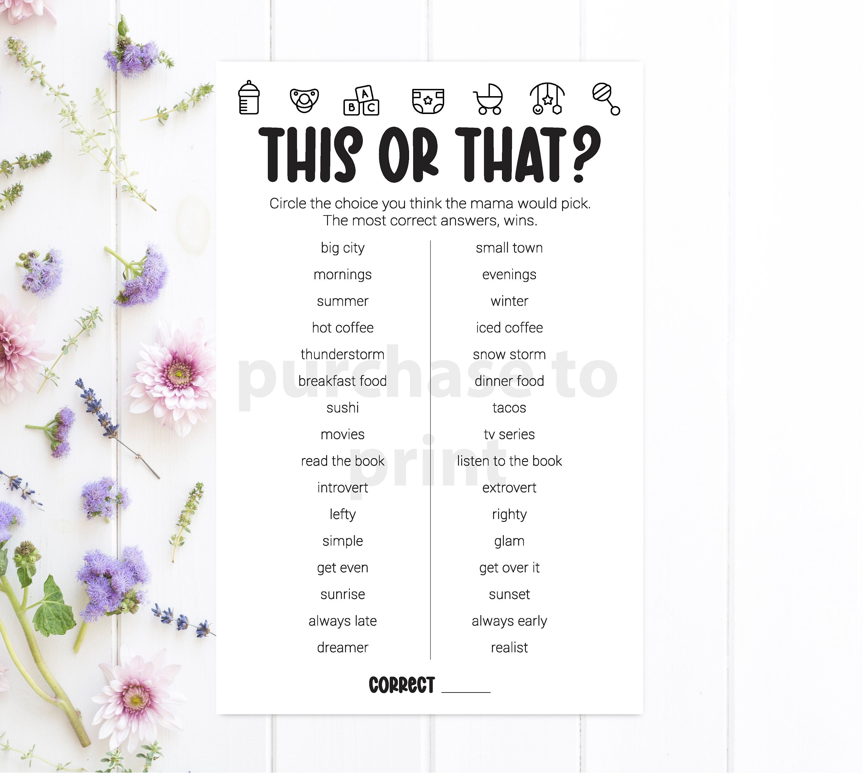 This or That Baby Shower Game / Baby Shower This or That Game / This OR ...