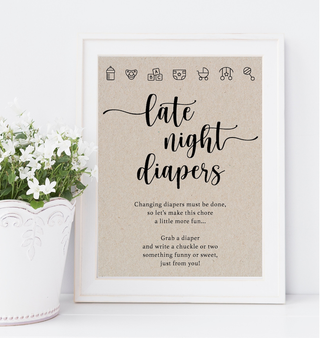 Late Night Diapers Sign / Diapers Thoughts Sign / Baby Shower Games ...