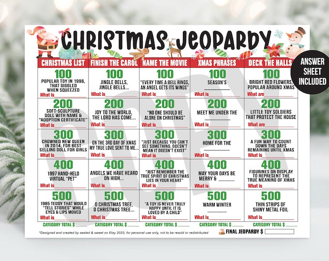Christmas Jeopardy Game Christmas Trivia Game Holiday Trivia Game ...