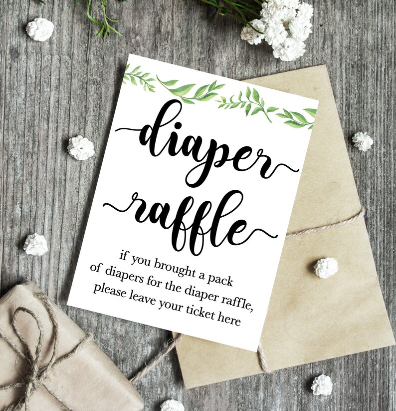 Diaper Raffle Sign and Tickets / Greenery Baby Shower Games / Baby ...