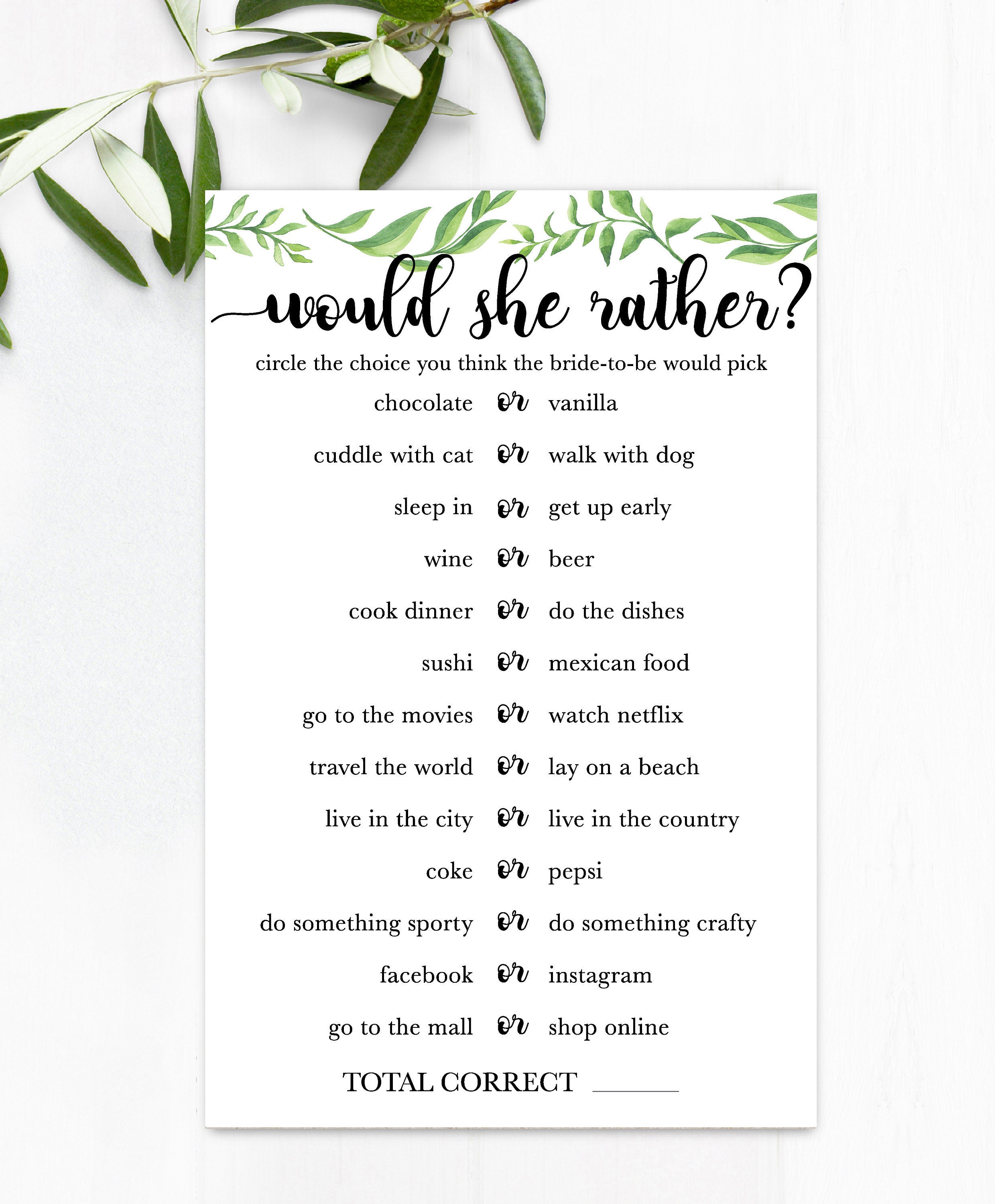 Would She Rather Game Bridal Shower Game Bridal Shower Etsy