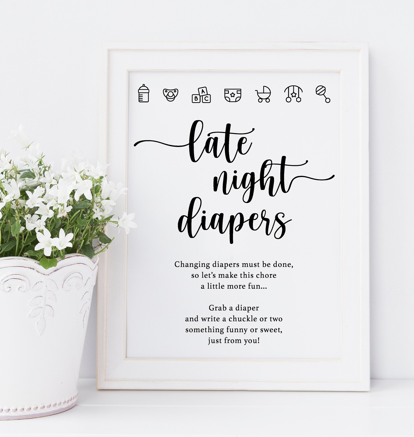 Late Night Diapers Sign / Diapers Thoughts Sign / Baby Shower Games ...