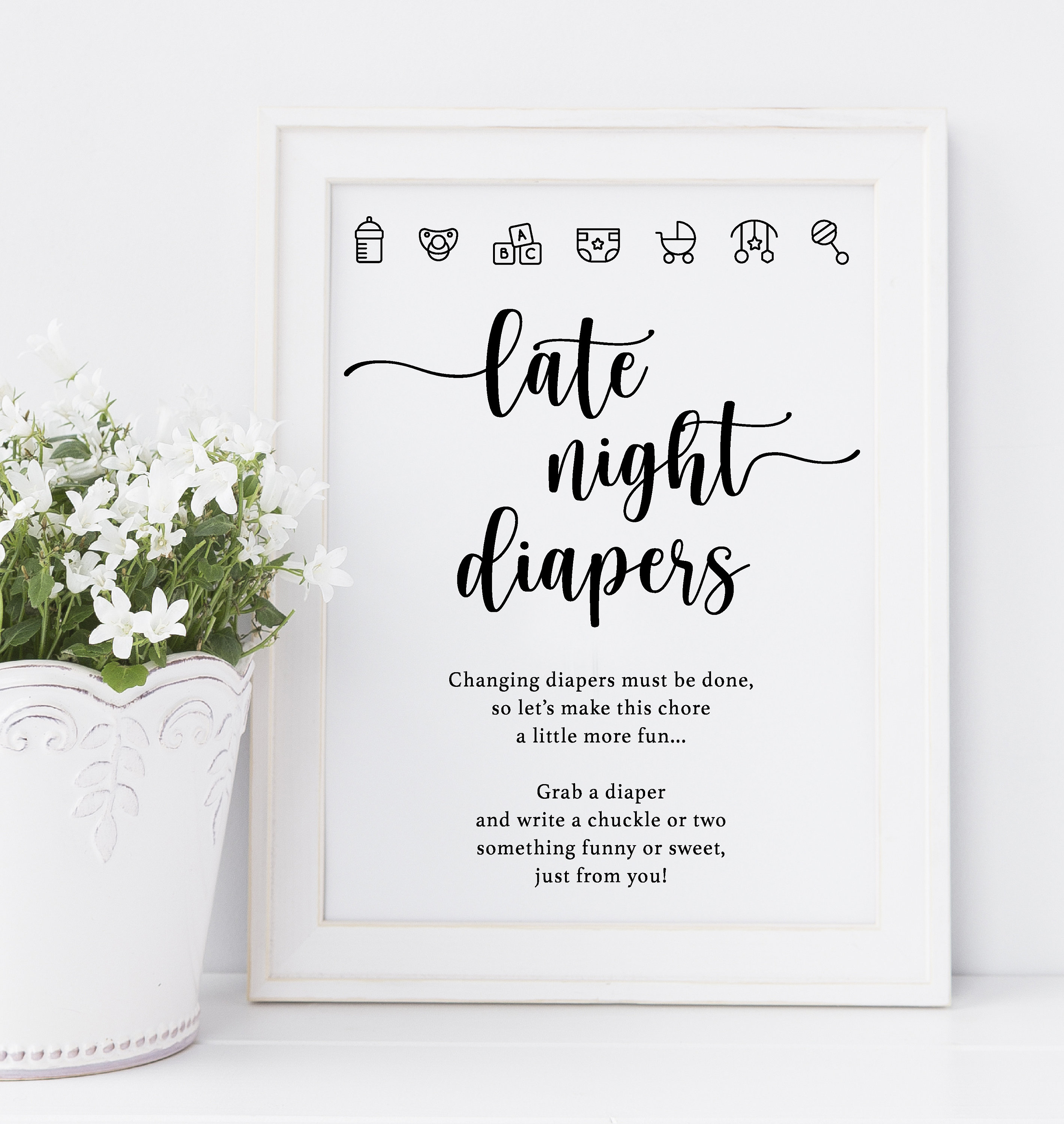 Late Night Diapers Sign / Diapers Thoughts Sign / Baby Shower Games ...
