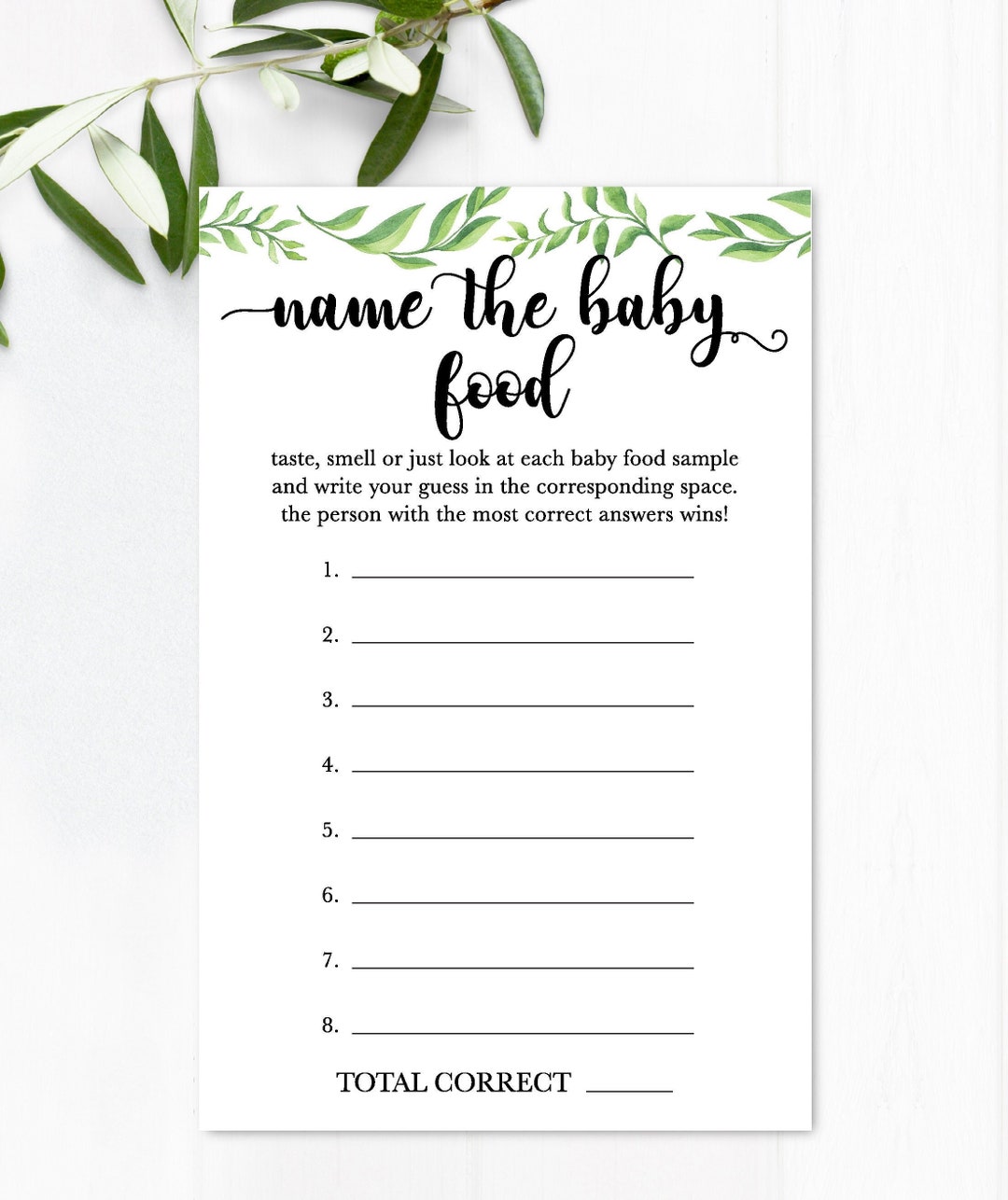 Instant Download Name the Baby Food Game / Baby Shower Games / Greenery ...