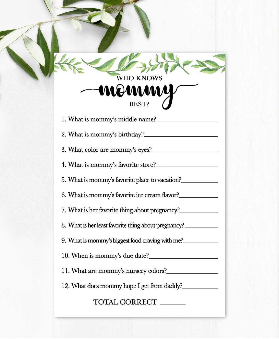 Who Knows Mommy Best / Know Mommy Best / Baby Shower Game / Baby Shower ...
