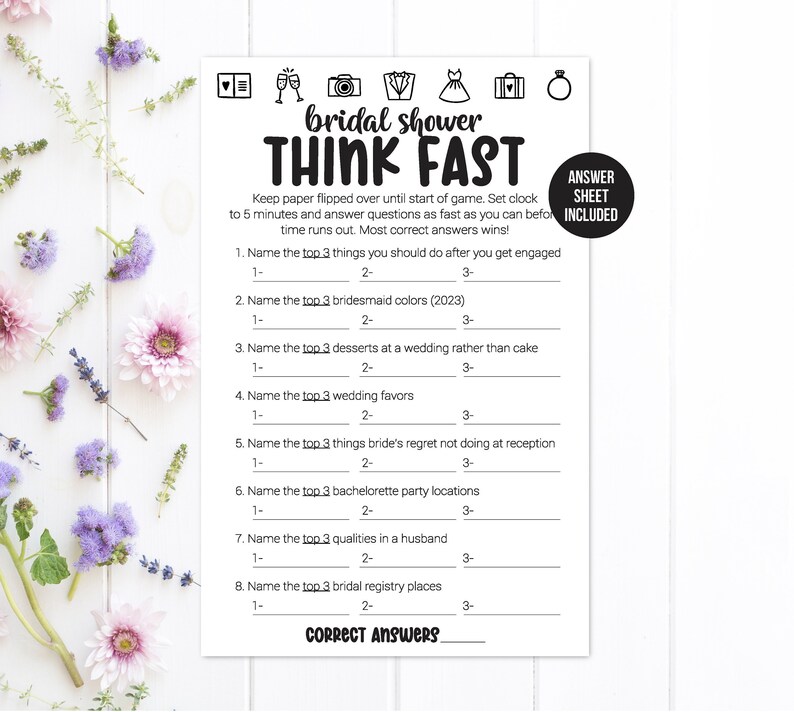Bridal Shower Trivia Game Think Fast Bridal Shower Game Timed Bridal ...