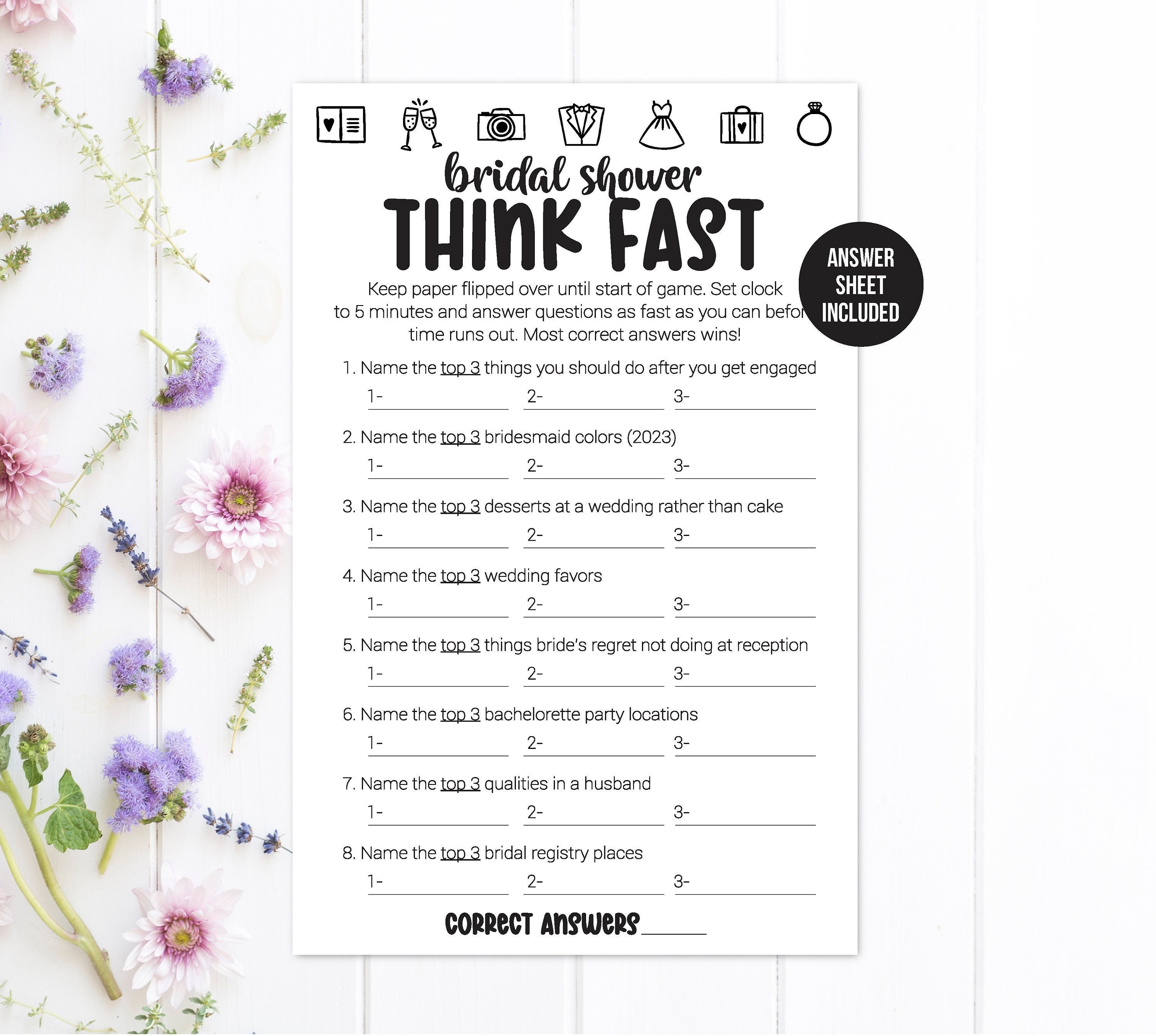 Bridal Shower Trivia Game Think Fast Bridal Shower Game Timed Bridal ...