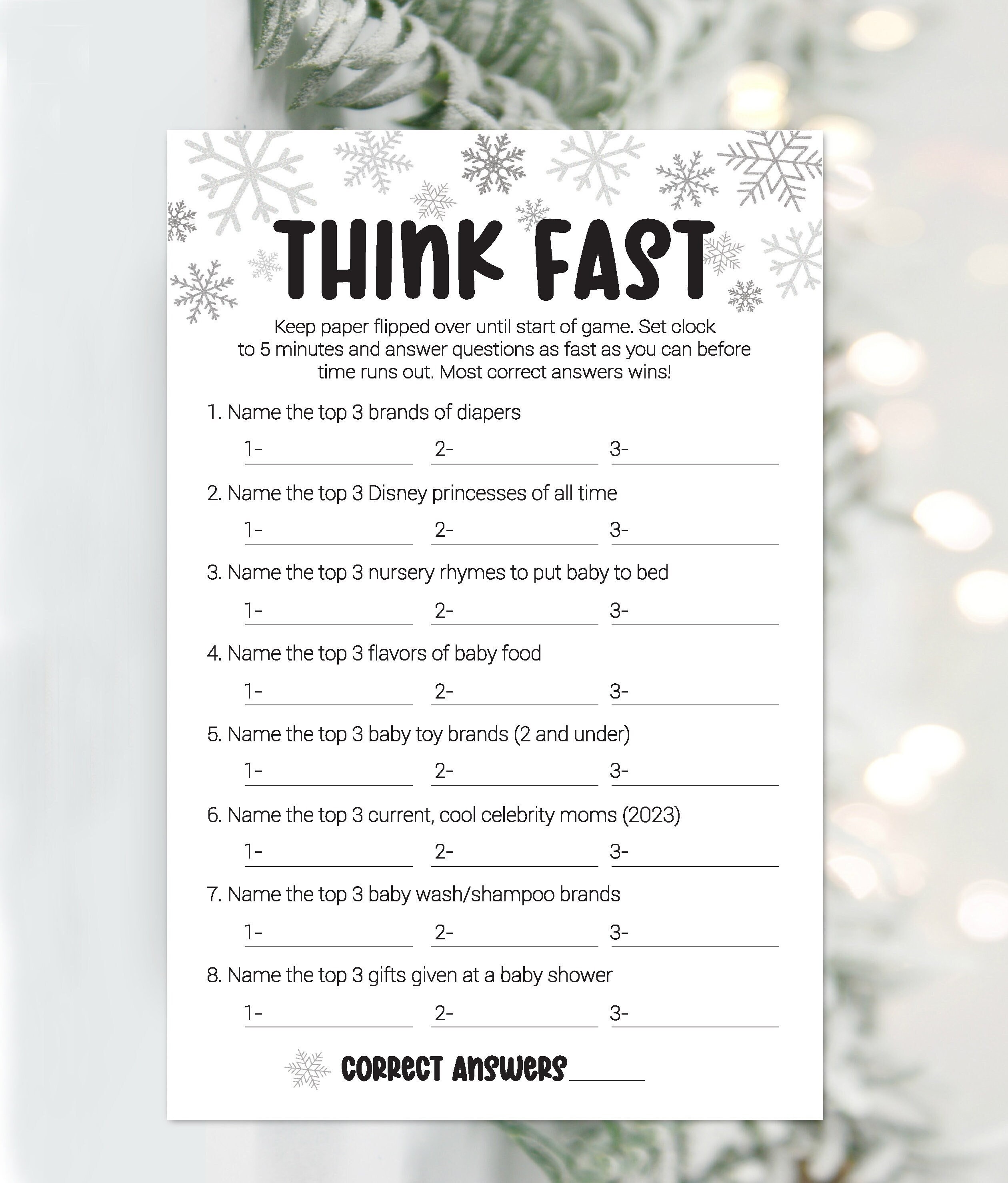 Think Fast / Baby Shower Trivia / Baby Shower Feud / Baby Shower Game ...
