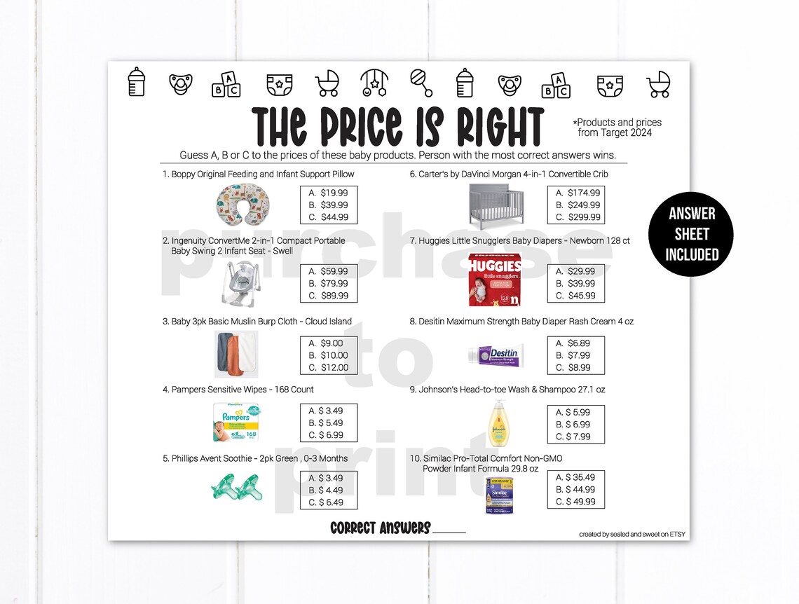 Price is Right Game / Guess the Prices to Baby Items / Baby Price is ...