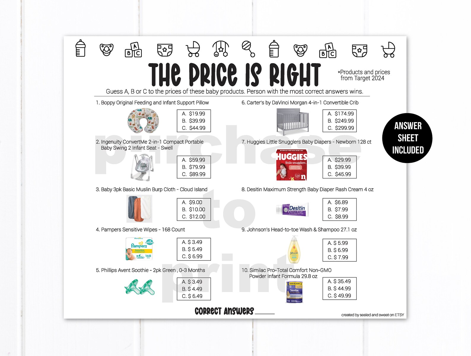 Price is Right Game / Guess the Prices to Baby Items / Baby Price is ...