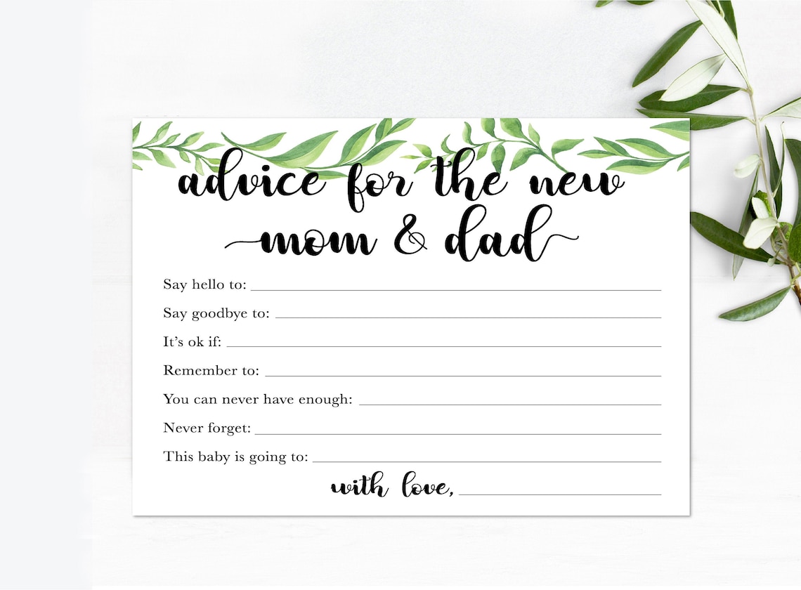 Advice Cards for Mom and Dad / Baby Shower Advice Cards / Greenery Baby ...