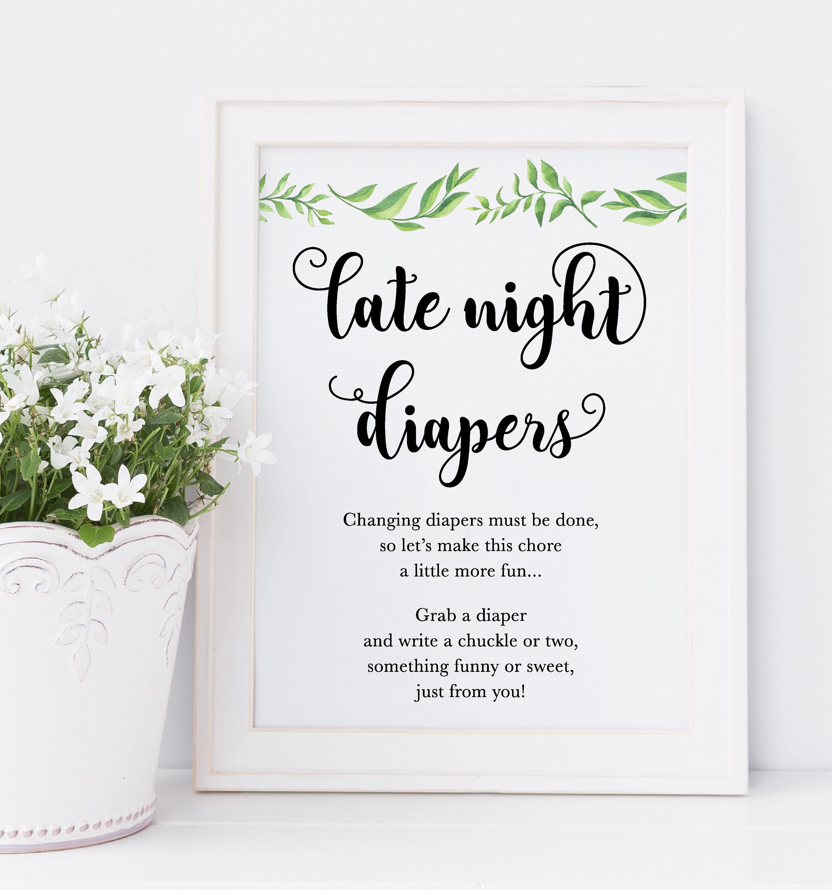 Late Night Diapers Baby Shower Sign / Diaper Thoughts Game / Late Night ...