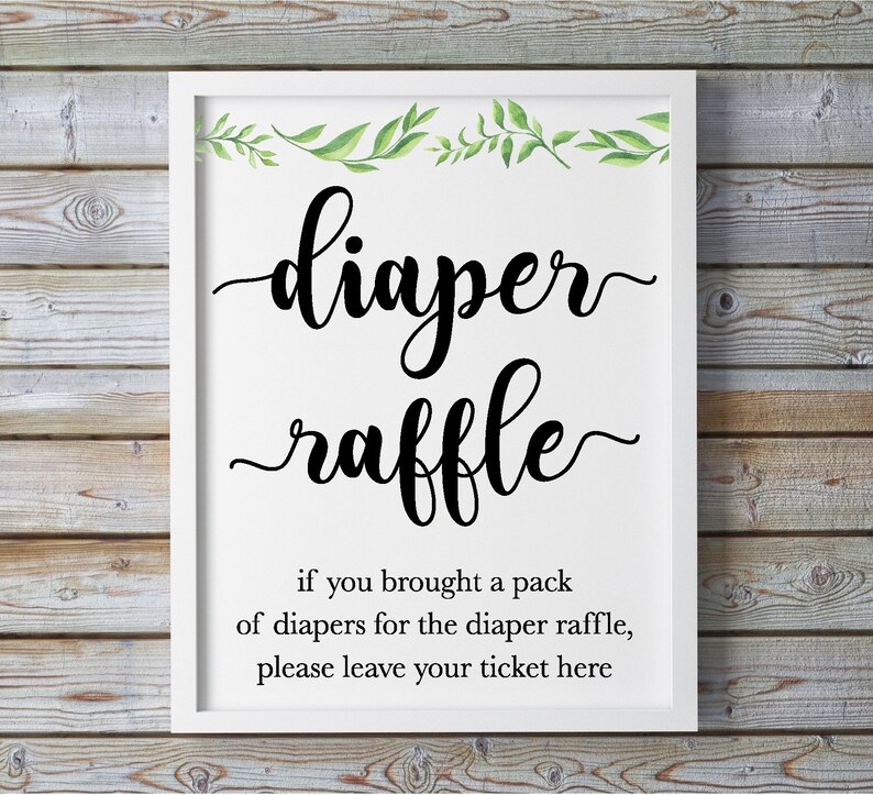 Diaper Raffle Sign and Tickets / Greenery Baby Shower Games / Baby ...
