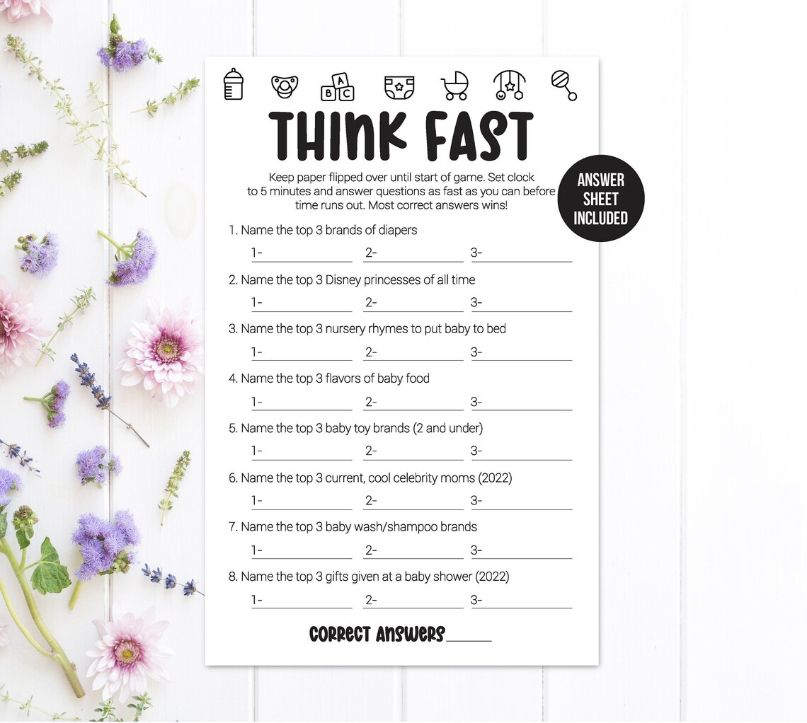 Baby Shower Think Fast Baby Shower Trivia Baby Shower Game - Etsy